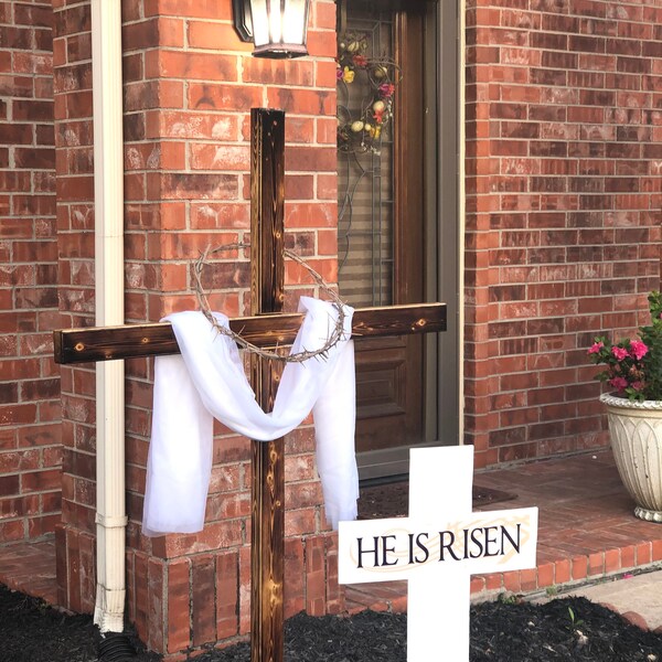 Large 5 Ft, 60 Inch Yard Cross, Rustic Cross, Burnt Wood Dark Walnut ...