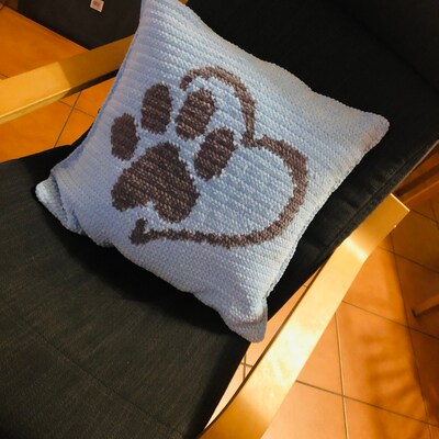 Paw Print Crochet Pillow Pattern Crochet Pillow Love My Dog Mom Pet ...