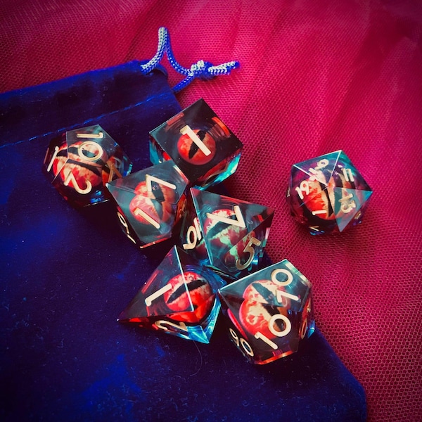 Red Blue Dragon Eye Dice Liquid Core Dice Set, Handmade Sharp Edge ...
