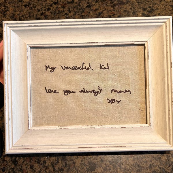 Handwritten Embroidery Art - Custom Framed Message From a Loved One ...