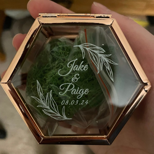 Hexagon Glass Ring Box With Moss Gold or Rose Gold Personalized Ring ...