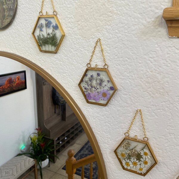 Wall Art Dried Pressed Real Flowers in Glass Frame 5x5 Inches,hanging ...