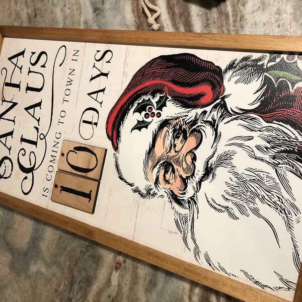 Christmas Countdown Wood Sign, Santa Claus Christmas Countdown ...
