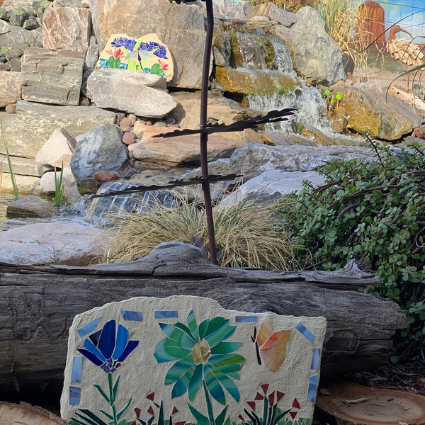 Monarch Butterfly With Blue Forget Me Nots Stained Glass Mosaic ...