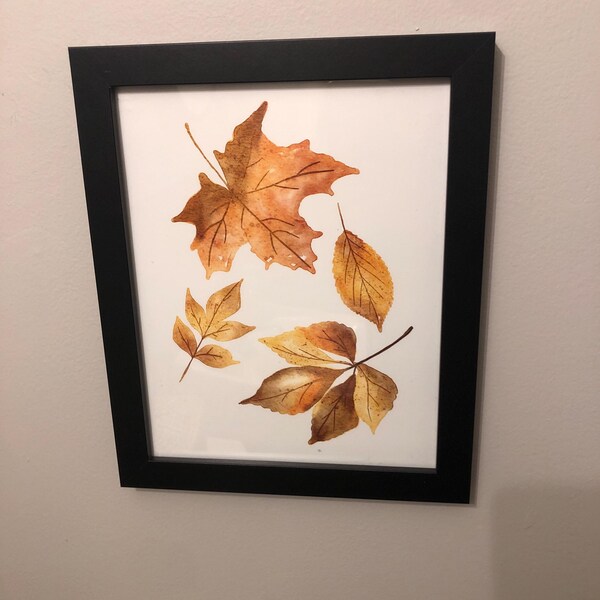 Watercolour Fall Print, Fall Printable Art, Copper Orange Fall Leaves ...