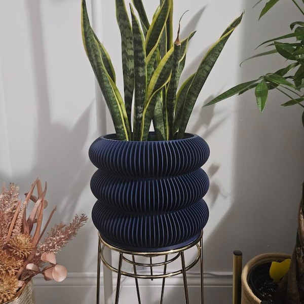 Wood BUBBLES Planter, 9 Color Options, Unique 3D Printed Plant Pot With Drainage & Saucer for ...