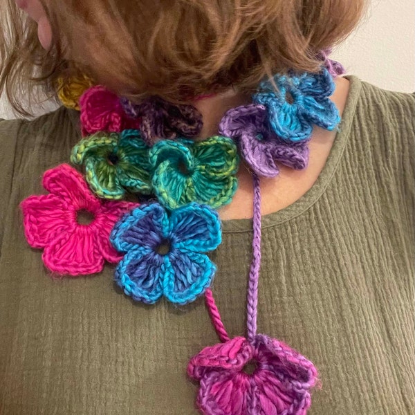 Woman Crochet Lariat Scarf, Flower Lariat Scarf, Long Necklace ...