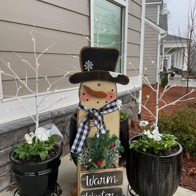 Standing Wood Snowman/3 Ft Tall/primitive Winter Decor/ Rustic Snowman ...
