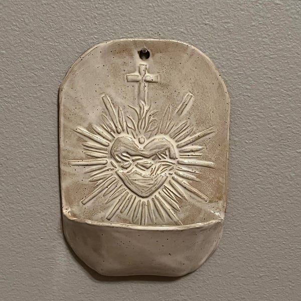 Sacred Heart Holy Water Font – Handmade Ceramic Catholic Wedding Gift ...