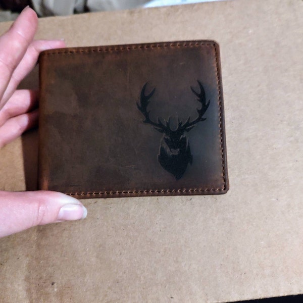 Mens Brown Leather Dog Hunting Wallet. RFID Blocking Genuine Leather ...