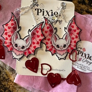 Heart Pattern Pink Bats Resin & Shrink Plastic Valentines Day Earrings ...