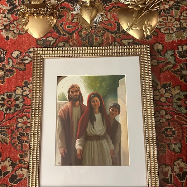 Three Hearts of the Holy Family Art Print, Holy Family Hearts, Sacred ...