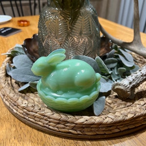 Mosser Glass Jadeite Bunny Rabbit on Basket - Etsy