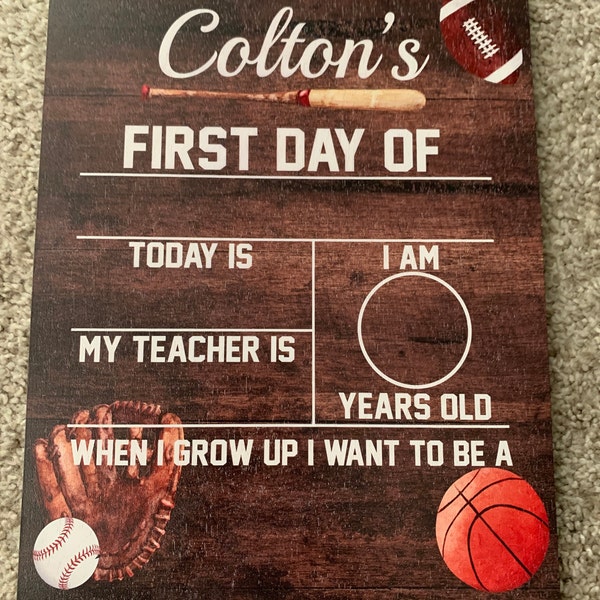 Sports First Day of School Sign, Back to School Sign, Reusable School ...