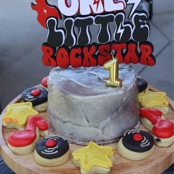 One Rocks Cake Topper, Rockstar Birthday Party, Rock on Birthday Cake ...
