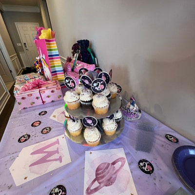 Outer Space Birthday Cupcake Toppers Two the Moon Birthday Favor Tags ...