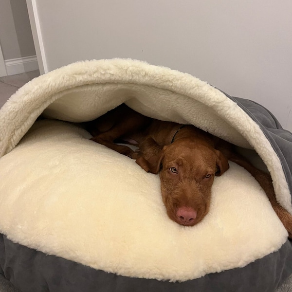 Big Dog Cave Bed Plush Boucle Puppy Donut Bed Round Calming Nesting Dog ...