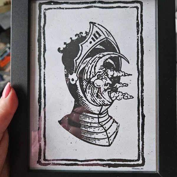 Skull Hand Printed Linocut Art Print Medieval Style A6 Handmade Gift - Etsy