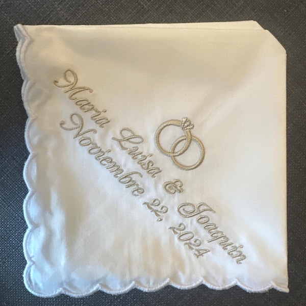 White Cotton Handkerchief With Wedding Rings and Scroll Design: Simply ...