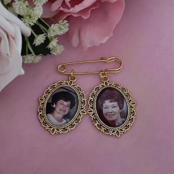 Gold Single or Double Bouquet or Lapel Pin Photo Charm. Frame Picture ...