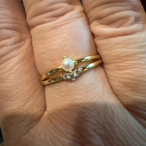 Pearl Ring Set Dainty Pearl Ring Gold Pearl Ring Stacking Ring Simple ...