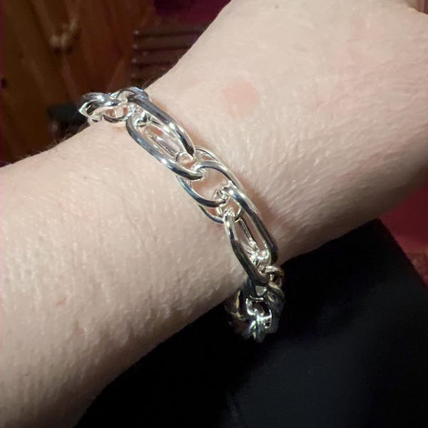 Large Chain Bracelet 925 Sterling Silver Plated by Lovely Heart - Etsy