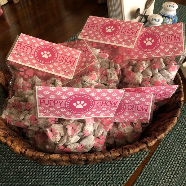 Printable Pink Puppy Chow Treat Bag Toppers, Puppy Birthday Thank You ...