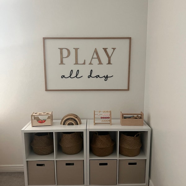 Play All Day Sign, Playroom Sign, Framed Playroom Sign, Kids Sign ...