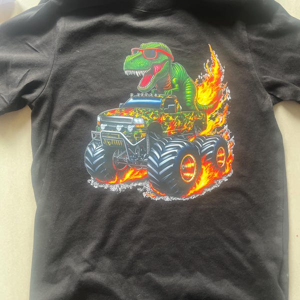 T-rex Monster Truck DTF Transfer: Kids' Apparel Graphic - Etsy