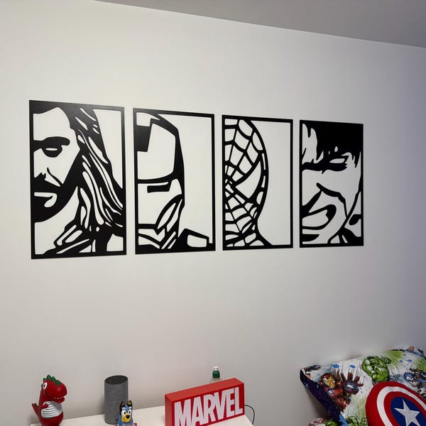 Avengers Face Portraits, Wood Wall Art Set, Geometric Framed, Avenger ...