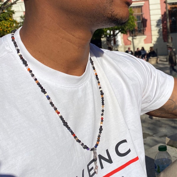 Mens Lava Stone Necklace- Men Beaded Necklace-minimalist Necklace for ...