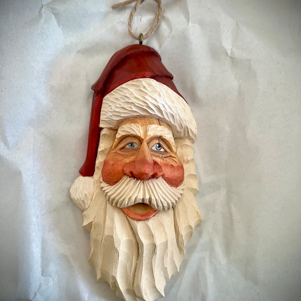Wood Carving - Wooden Santa Carving in a Red and Brown Robe on Base ...