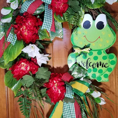 WELCOME Frog SIGN Wall Art Door Hanger Plaque Pool Backyard Porch Deck ...