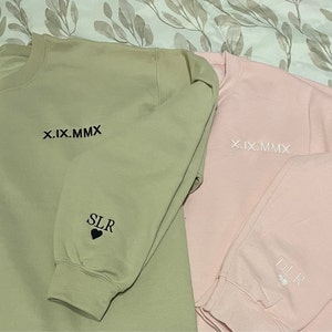 Custom Embroidered Sweatshirt With Roman Numerals Date and Sleeve ...