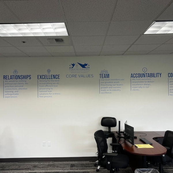 CUSTOMIZABLE COMPANY VALUES Wall Vinyl Decal, Add Your Company Name ...