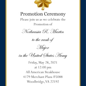 Army Promotion Ceremony Invitation, Printable Army Promotion Invitation ...