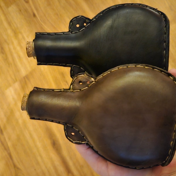 250 Ml (0.5 Pint) Glass Leather Bottle, Medieval Flask, Water Bottle ...