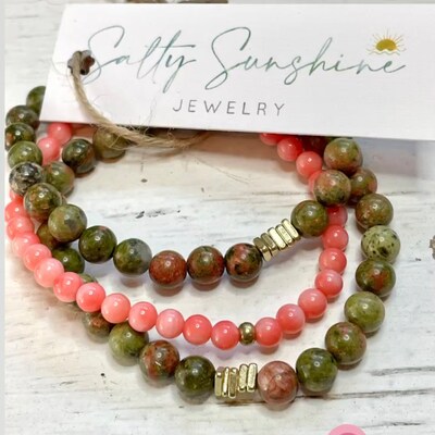 Beachy Neutral Bracelet Stack Sandy Taupe Sea Glass, Gold, White and ...