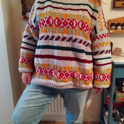 Hand Knitted Women Sweater , Retro Style Sweater, Hand Knitted Retro ...