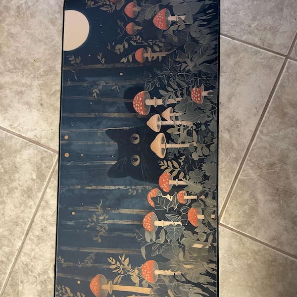 Witchy Black Cat Mushroom Desk Mat - Wood Print Style Desk Mat, TCG ...