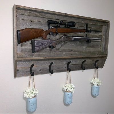 Rustic Gun Rack, Coat Rack, Hat Rack, Reclaimed Wood, Railroad Spikes ...