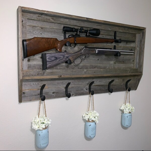 Rustic Gun Rack, Coat Rack, Hat Rack, Reclaimed Wood, Railroad Spikes ...