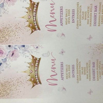 Editable Princess Girl Dinner Menu Card, Royal Watercolor Gold Pink ...