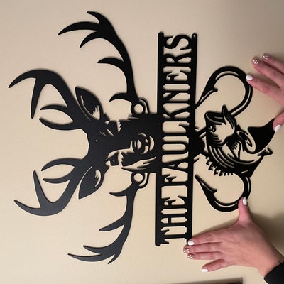 Custom Split Deer and Fish Sign Fish Wall Art Deer Metal Sign Wall Art ...