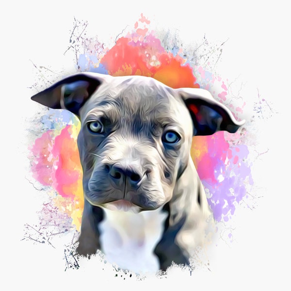 Custom American Bully Dog Portrait From Photo, Personalized Watercolor ...