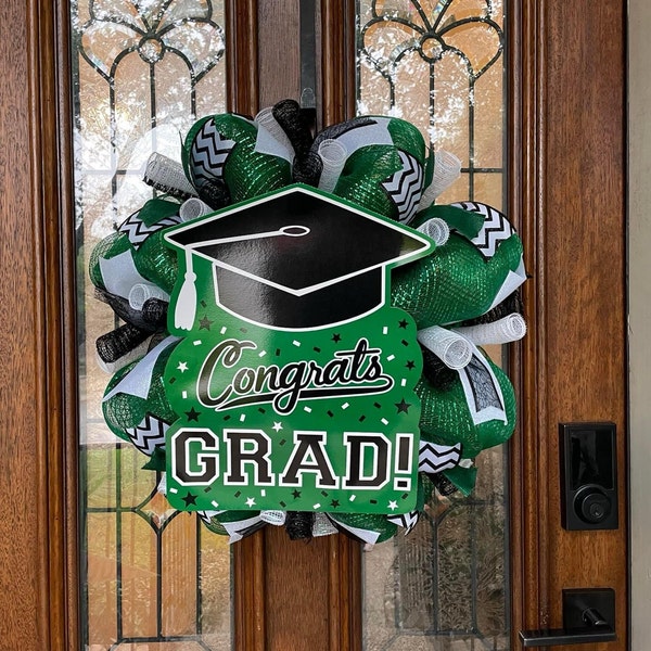 CONGRATS GRAD Green and Gold Graduation Wreath, Green and Gold School ...