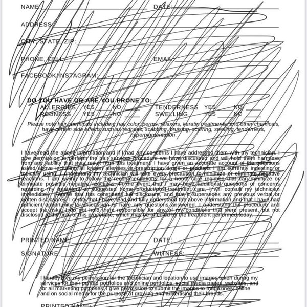 EDITABLE Hair Stylist Tools Chemical Release Form Release Waiver ...