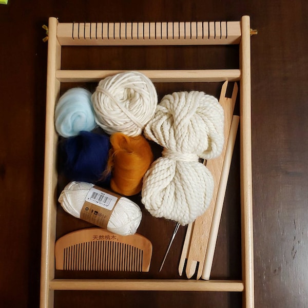 Weaving Starter Pack, Navy and Mustard Beginner Tapestry Kit, Complete ...