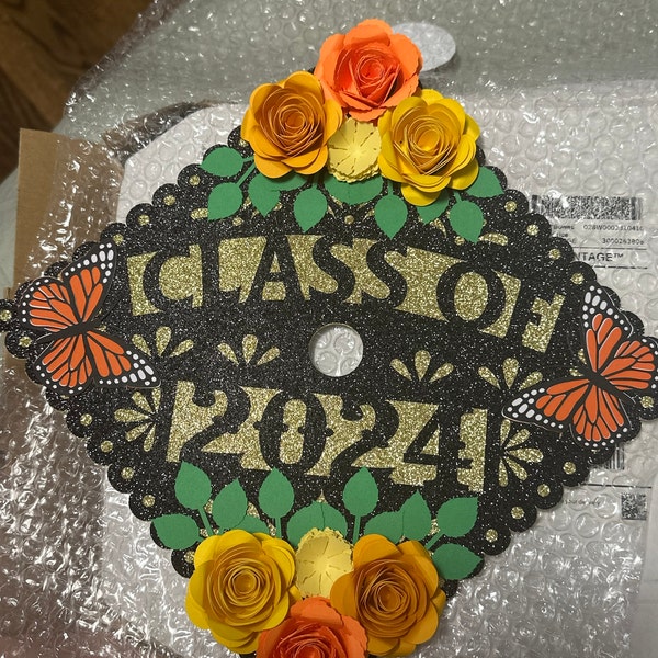 Mexican Monarca Graduation Cap Topper Personalized Grad Cap - Graduate Gift, Cap Floral Design ...