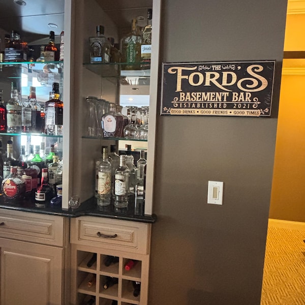 Basement Bar Sign | Custom Bar Sign | Home Canvas Bar Wall Decor ...